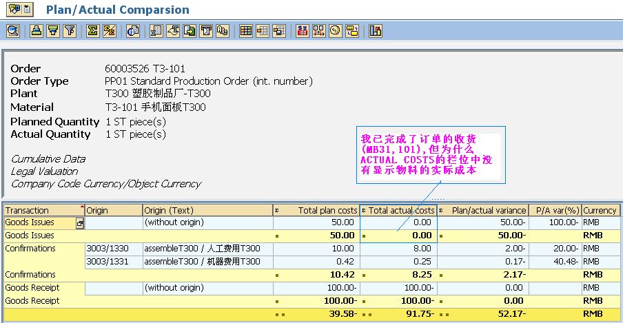 在生产订单co03中不能看到实际的物料成本数据 Sap财务及crm Itpub论坛-专业的it技术社区